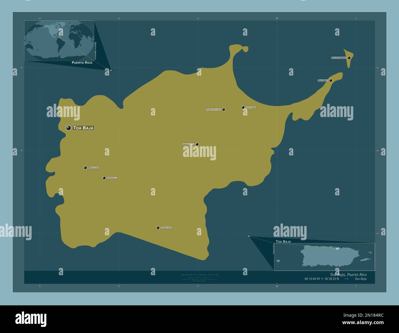 Toa Baja, municipality of Puerto Rico. Solid color shape. Locations and ...