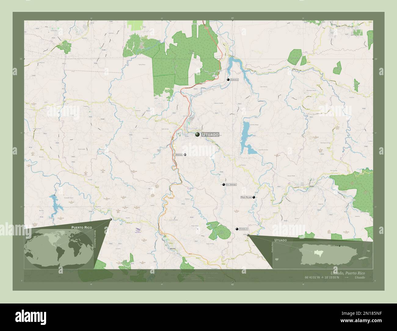 Utuado, municipality of Puerto Rico. Open Street Map. Locations and ...