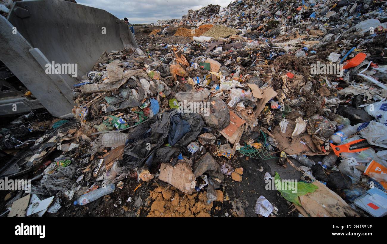 Work of a bulldozer at a landfill Stock Photo - Alamy