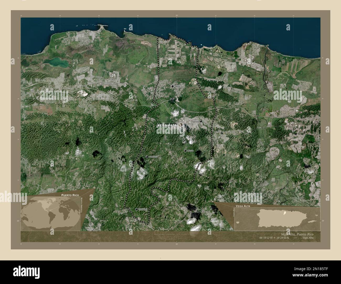 Vega Alta, municipality of Puerto Rico. High resolution satellite map ...