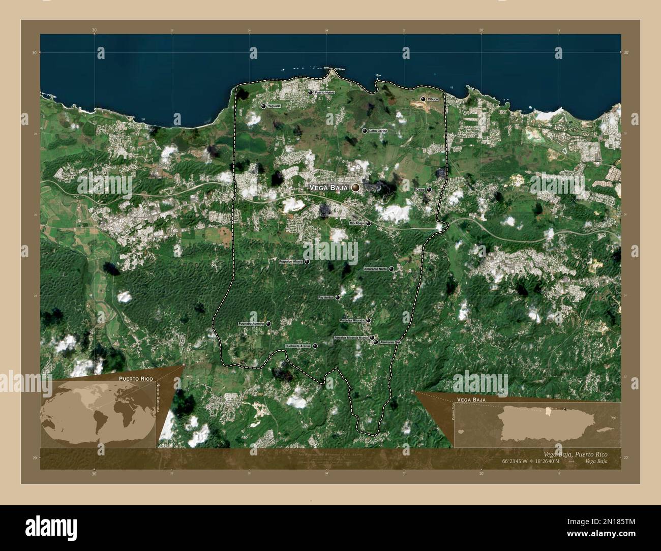 Vega Baja, municipality of Puerto Rico. Low resolution satellite map ...