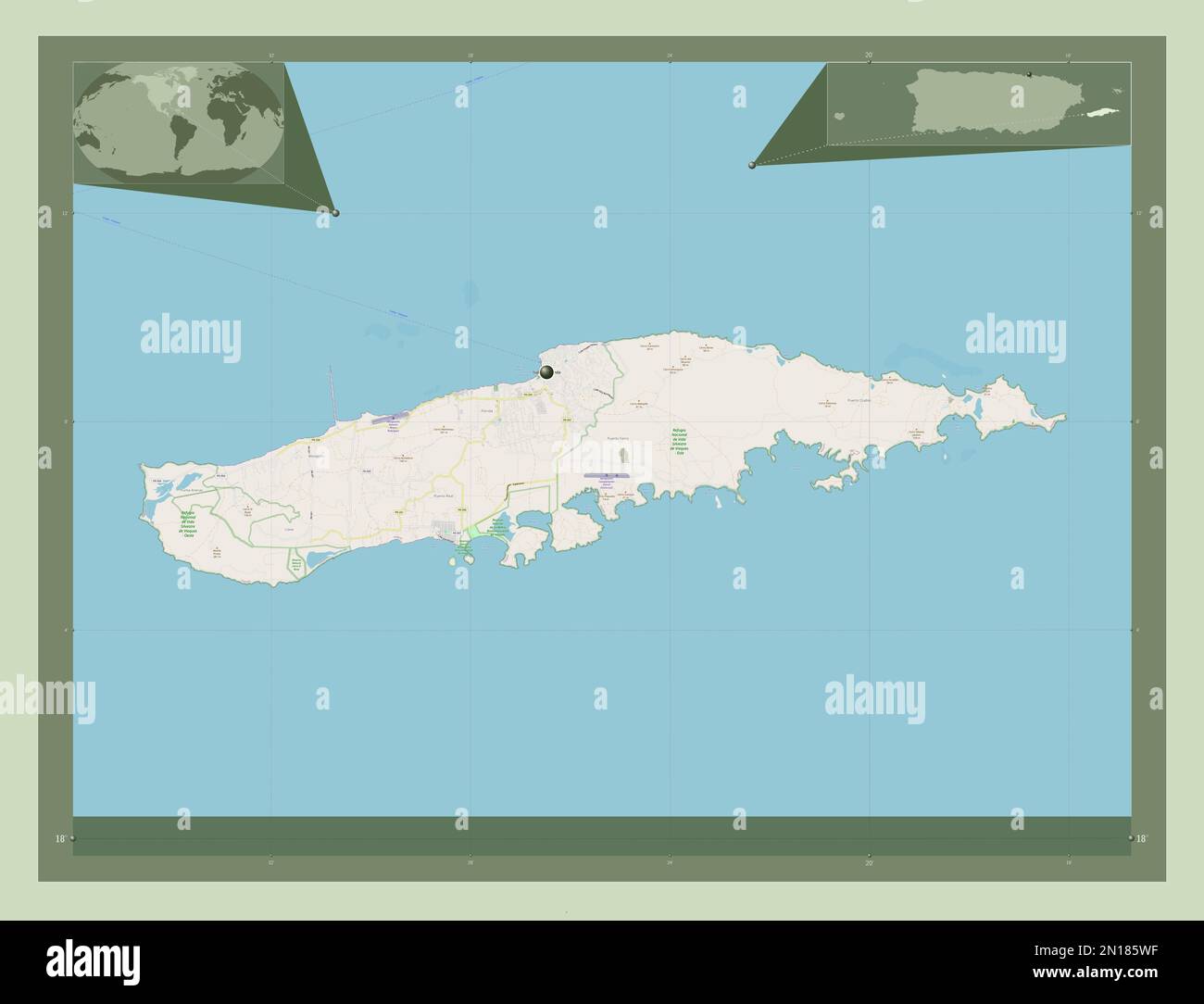 Vieques, municipality of Puerto Rico. Open Street Map. Corner auxiliary ...