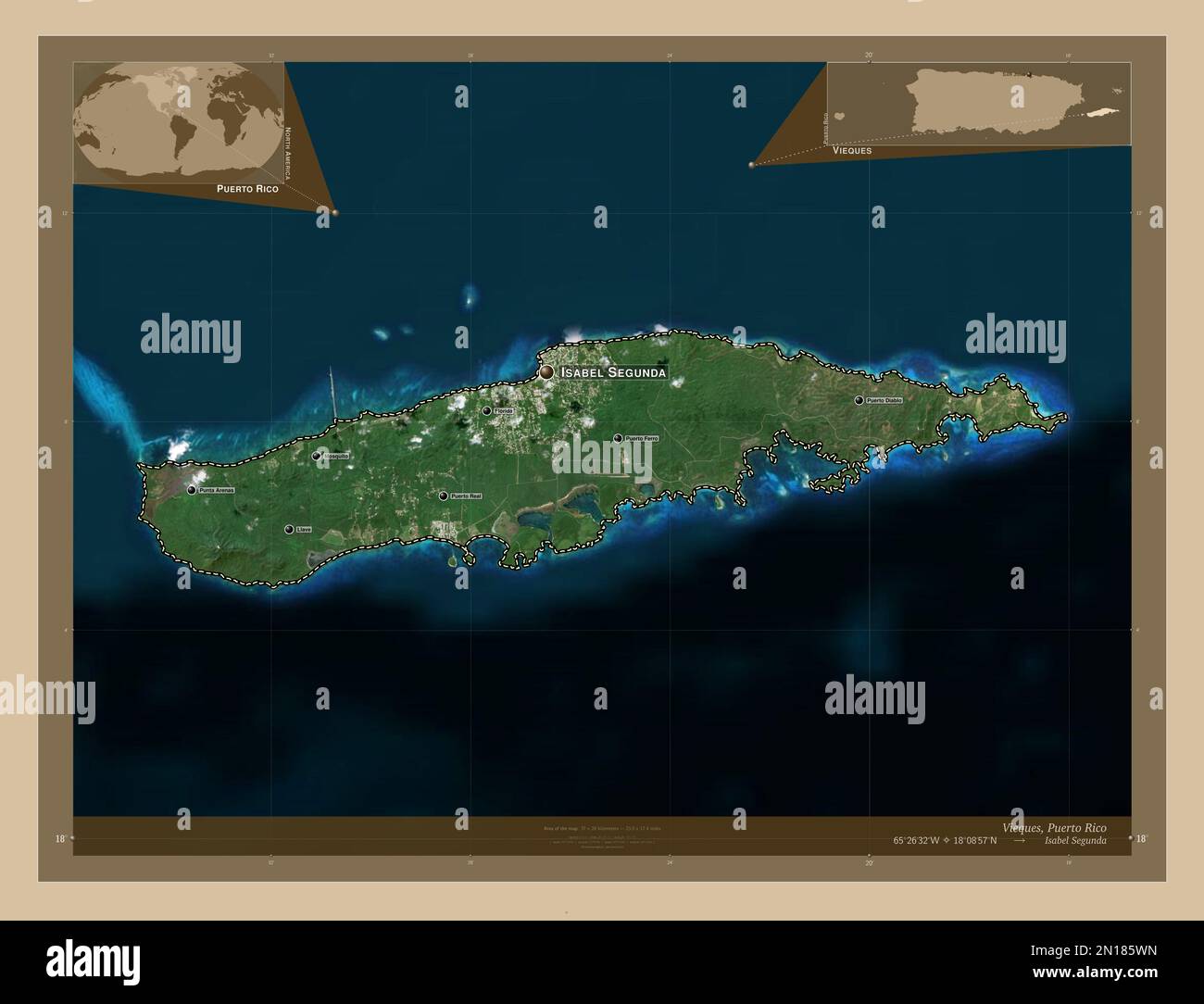Vieques, municipality of Puerto Rico. Low resolution satellite map ...