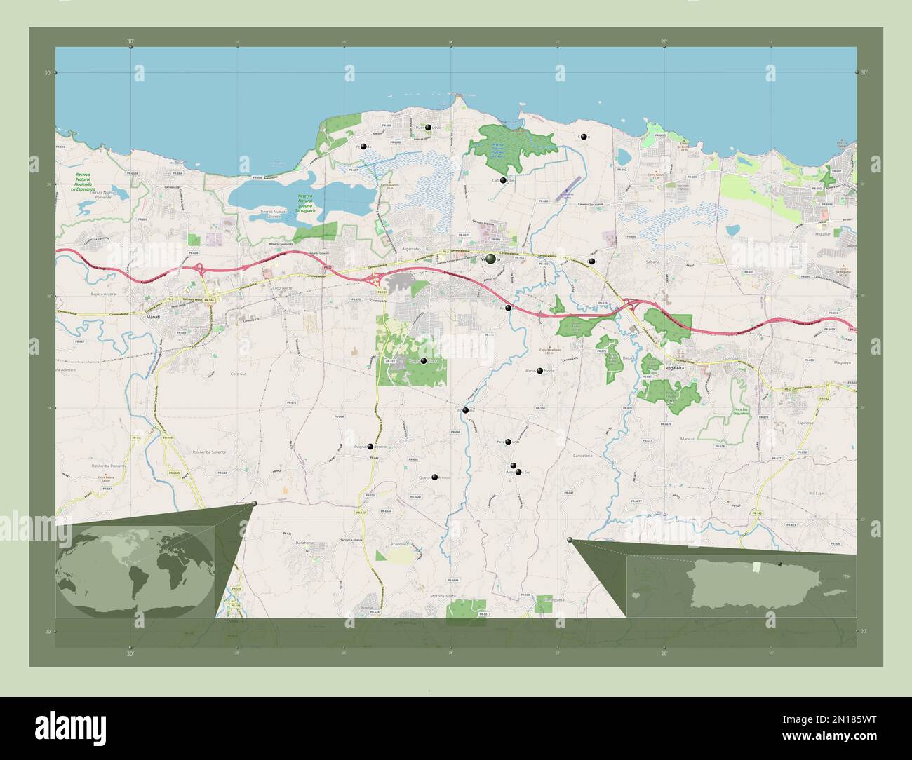 Vega Baja, municipality of Puerto Rico. Open Street Map. Locations of ...