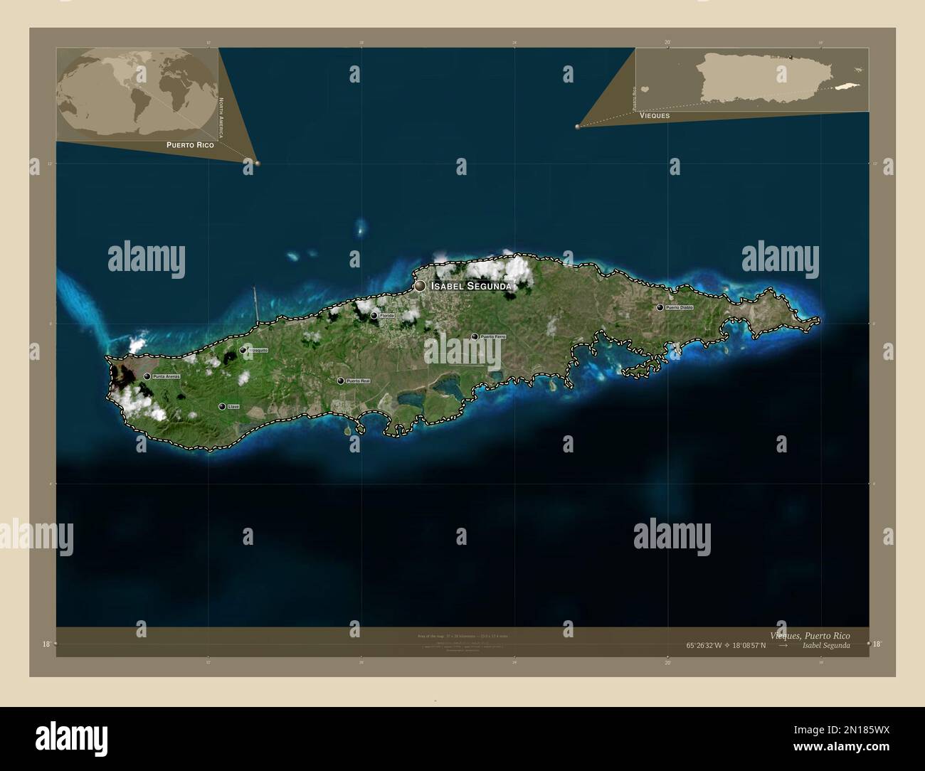 Vieques, municipality of Puerto Rico. High resolution satellite map ...