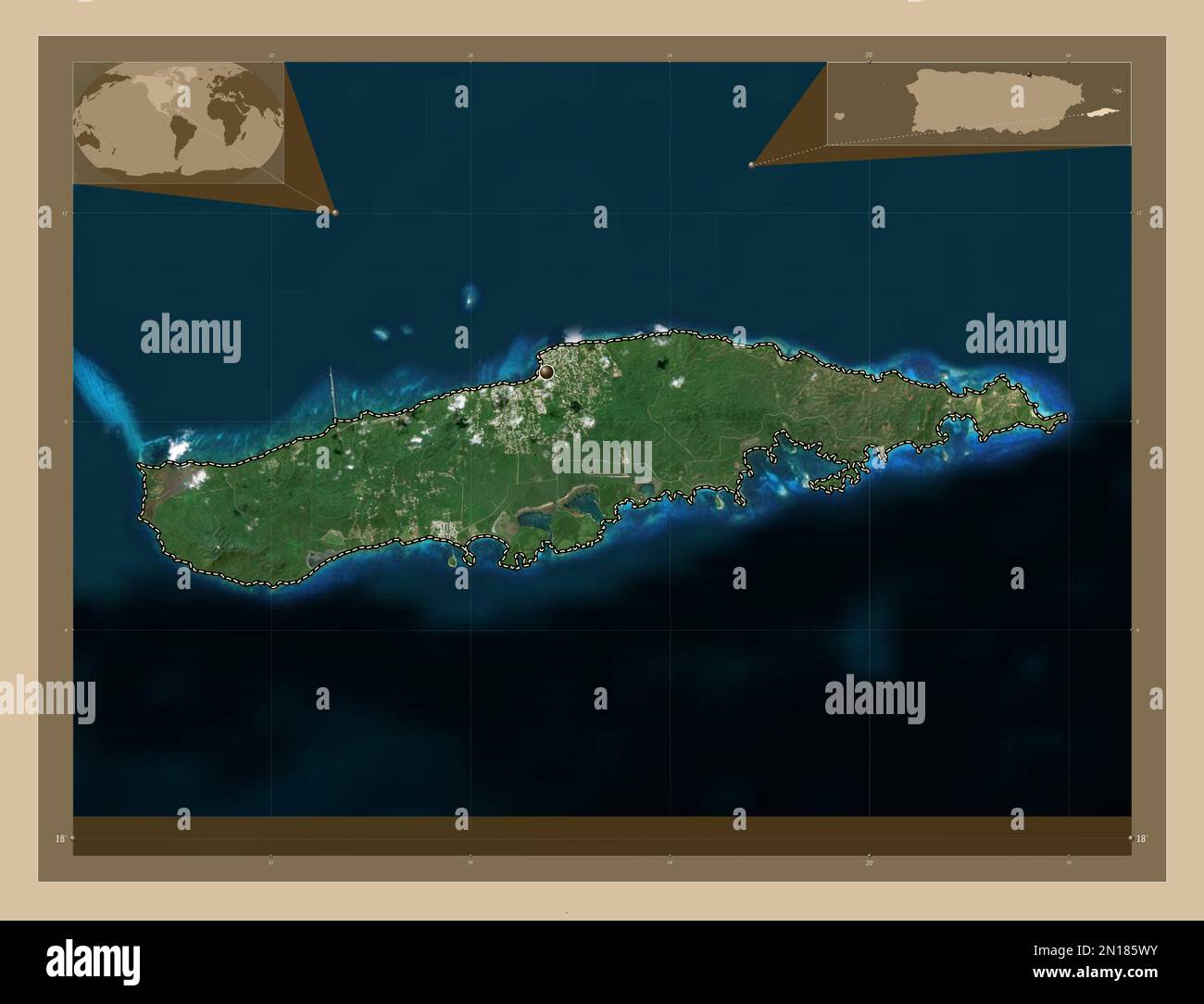 Vieques, municipality of Puerto Rico. Low resolution satellite map ...