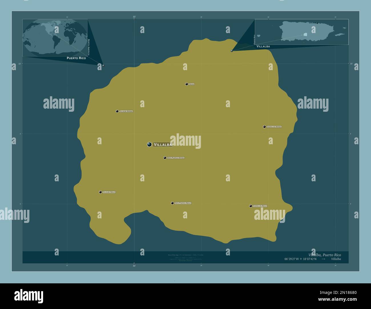 Villalba, municipality of Puerto Rico. Solid color shape. Locations and ...