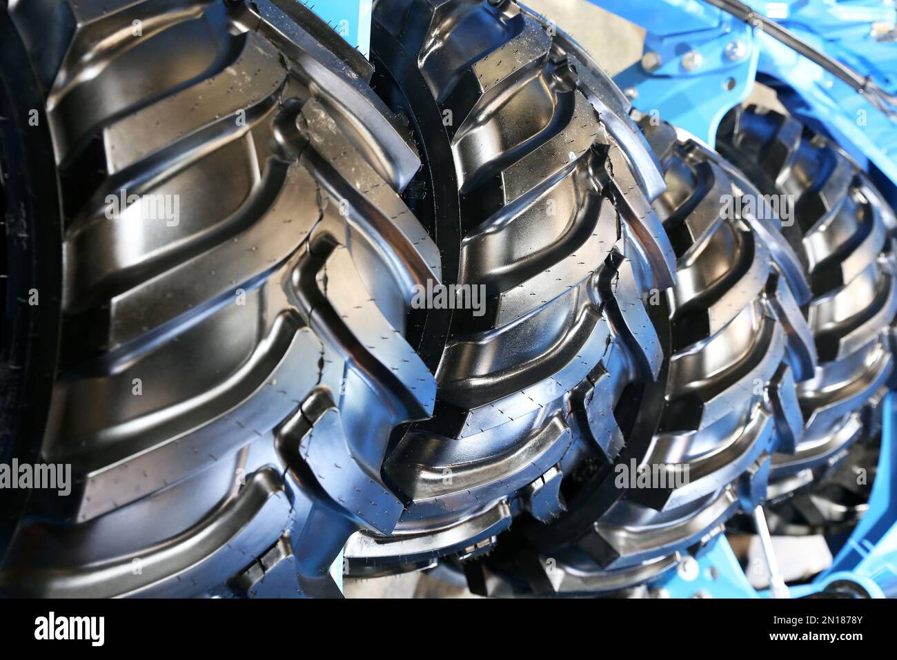 Details of tractor tire. Detail of large wheel. Heavy black wheel ...