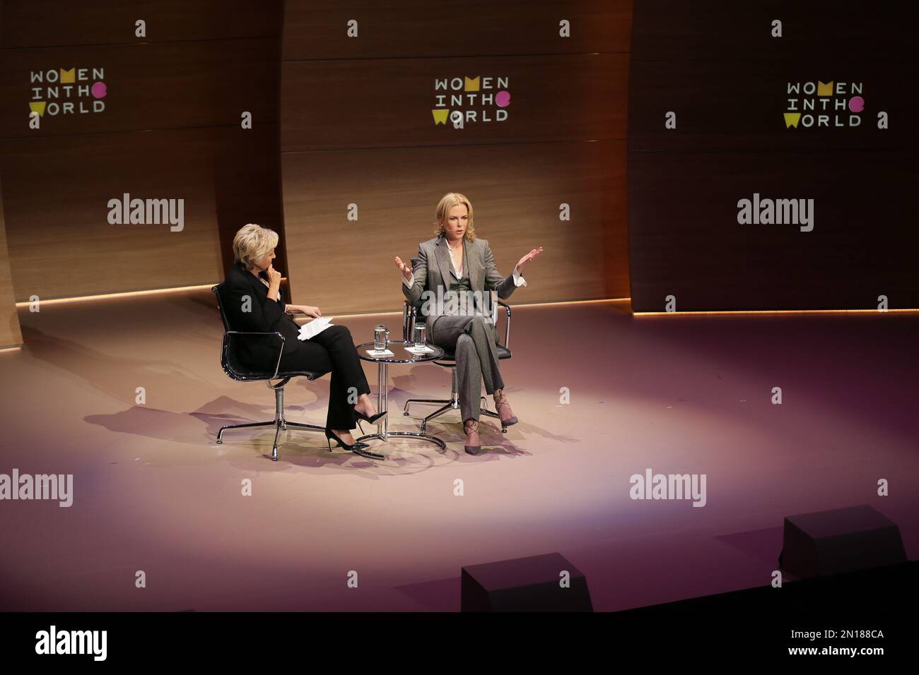 Nicole Kidman, right, speaks during the Women in the World Summit at ...
