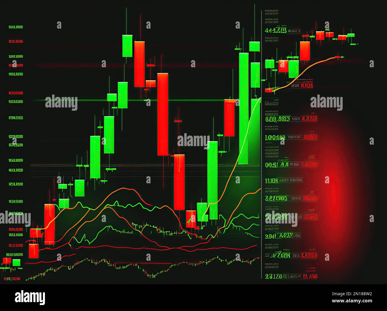 A Black screen featuring candlestick stock charts. This symbolizes ...