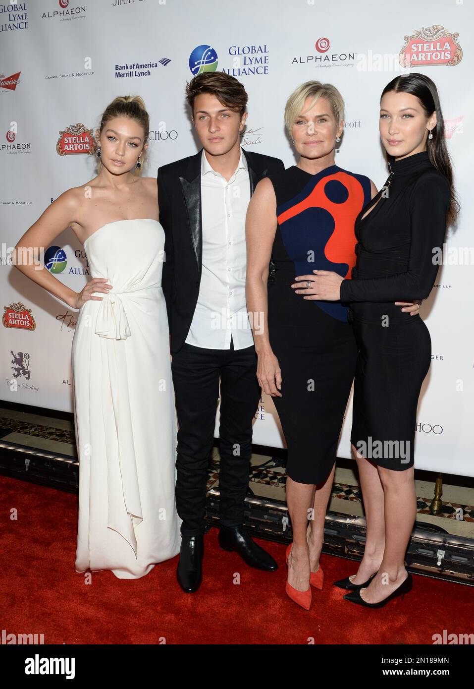 The Hadid family, from left, Gigi Hadid, Anwar Hadid, Yolanda Foster ...