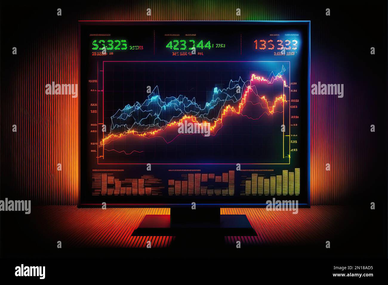 A black background with stock charts displaying candles. Trading and ...