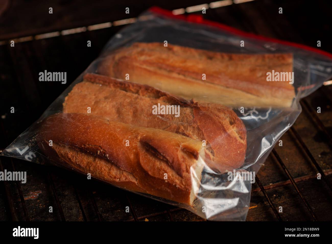 French baguette in a zip bag. Bread storage, freezing Stock Photo - Alamy