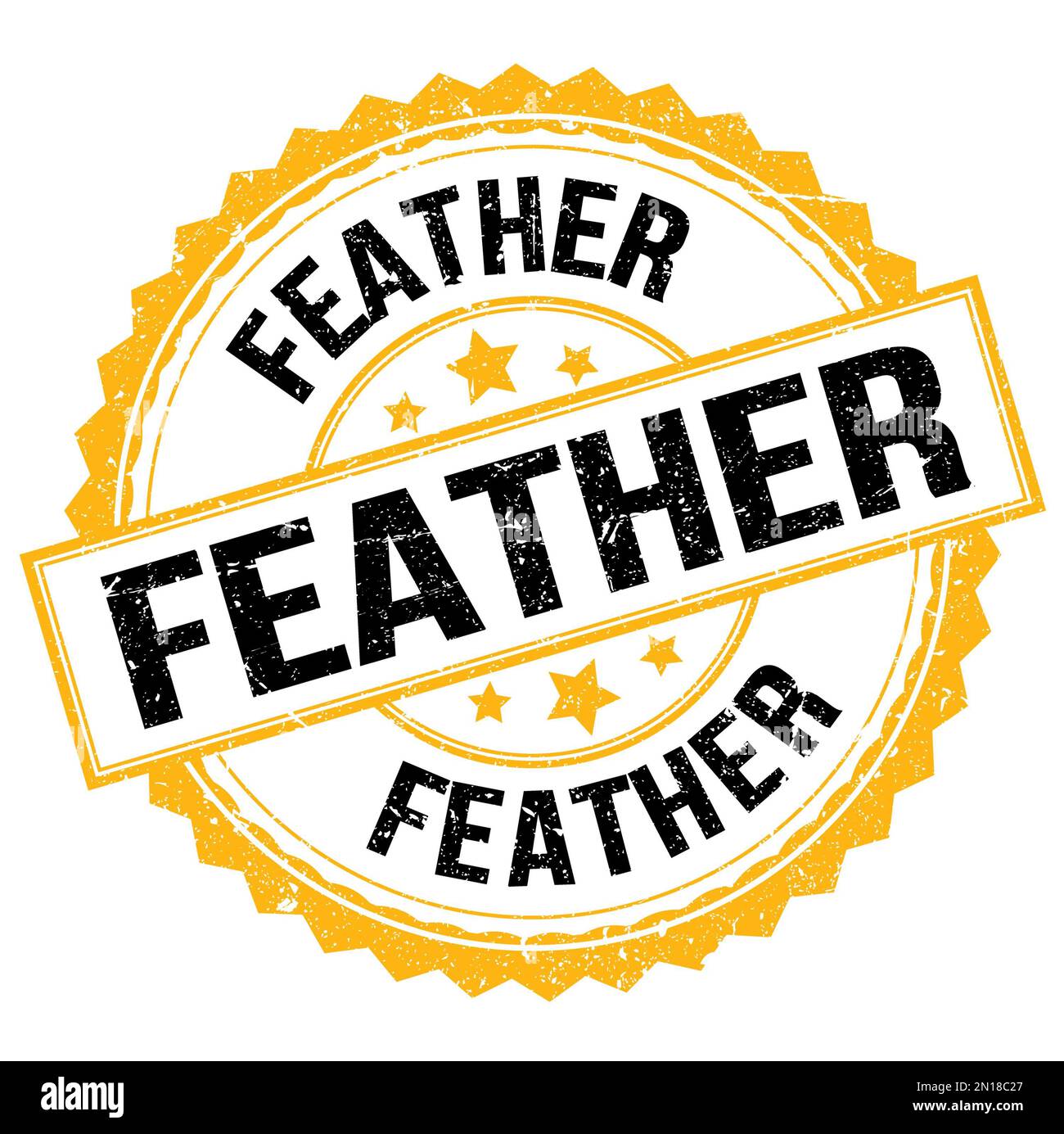 FEATHER text written on yellow-black round stamp sign Stock Photo - Alamy