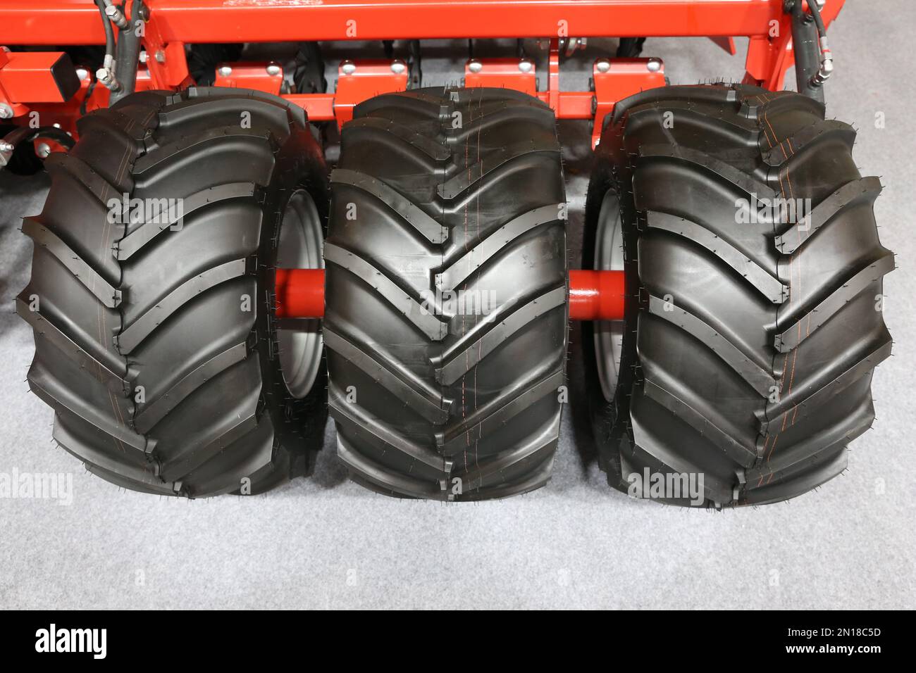 Details of tractor tire. Detail of large wheel. Heavy black wheel ...