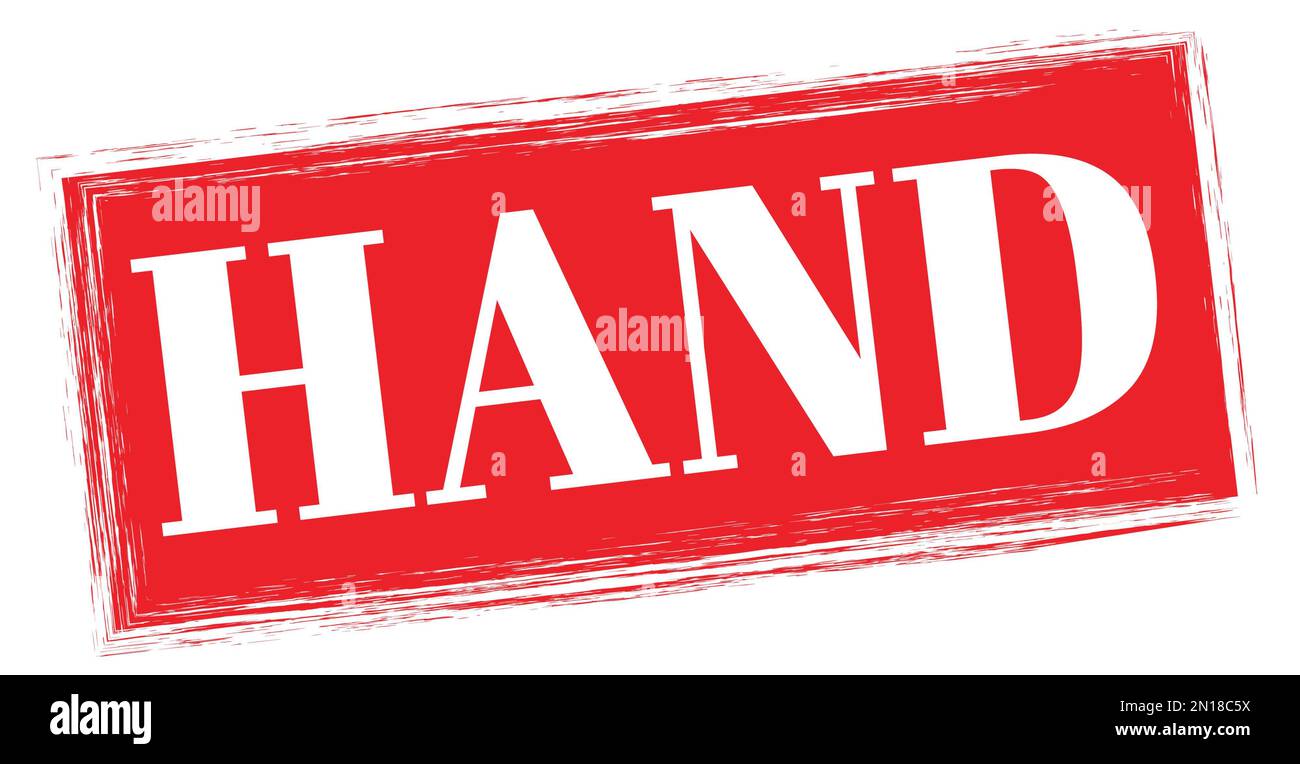 HAND text written on red rectangle stamp sign Stock Photo - Alamy