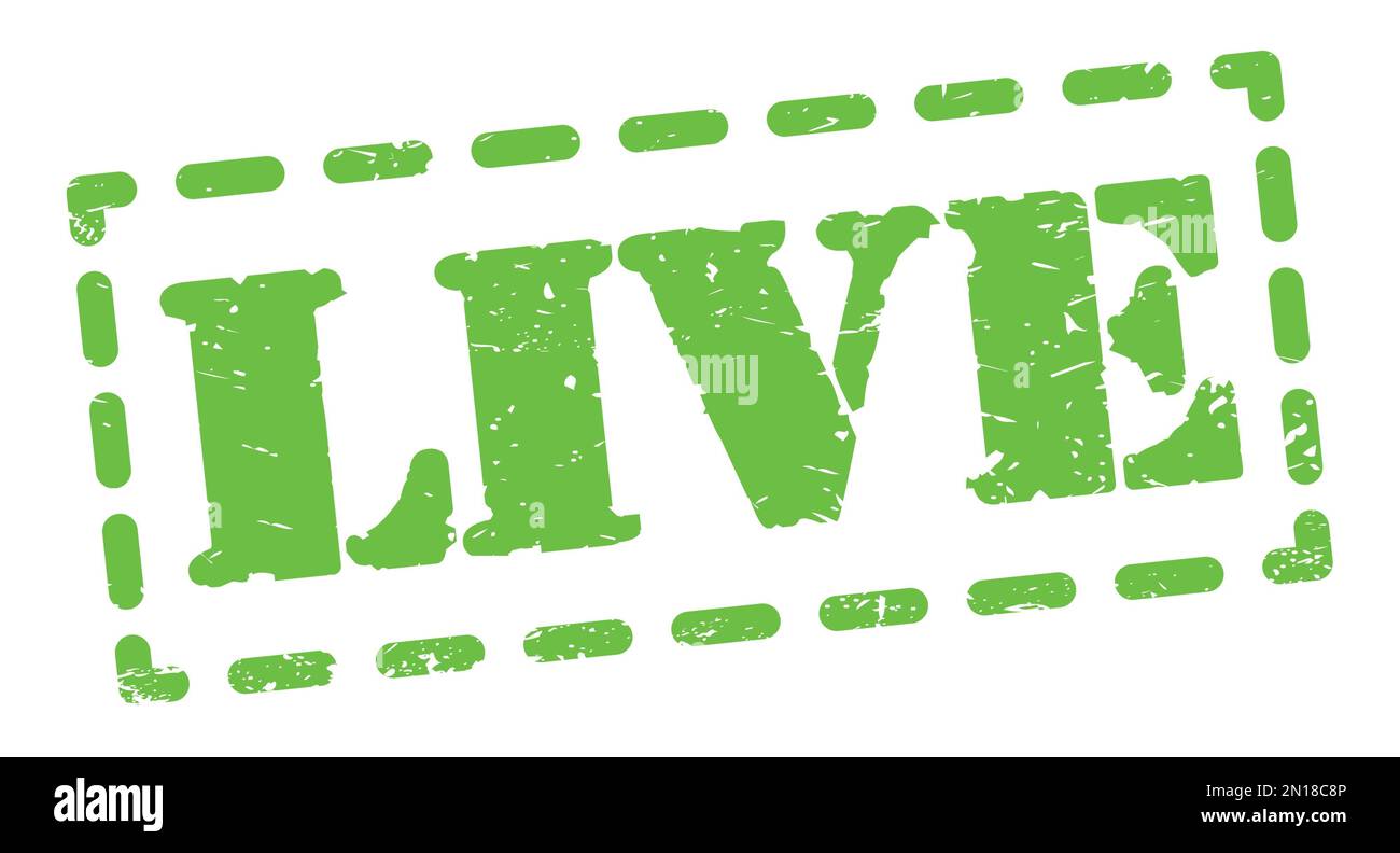 LIVE text written on green dash stamp sign Stock Photo - Alamy