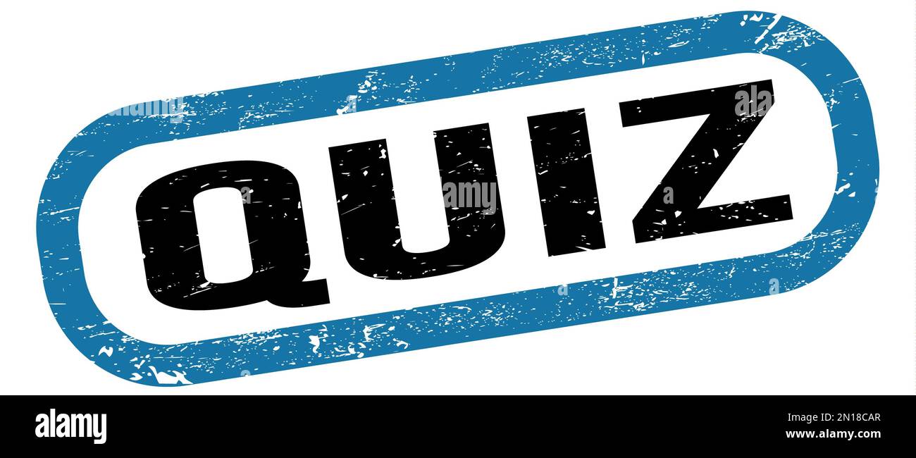 QUIZ, text on blue-black rectangle stamp sign Stock Photo - Alamy