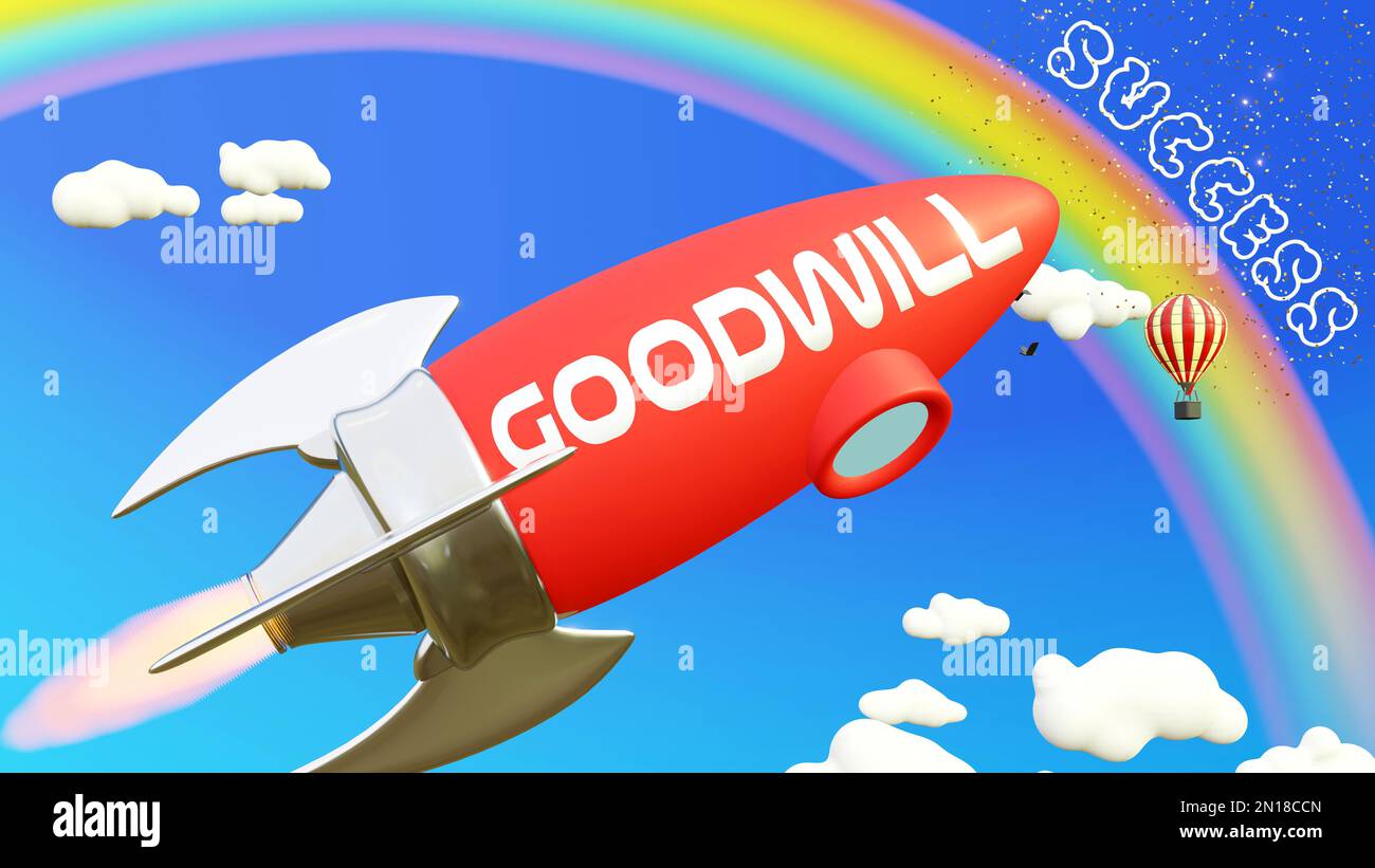 Goodwill lead to achieving success in business and life. Cartoon rocket ...