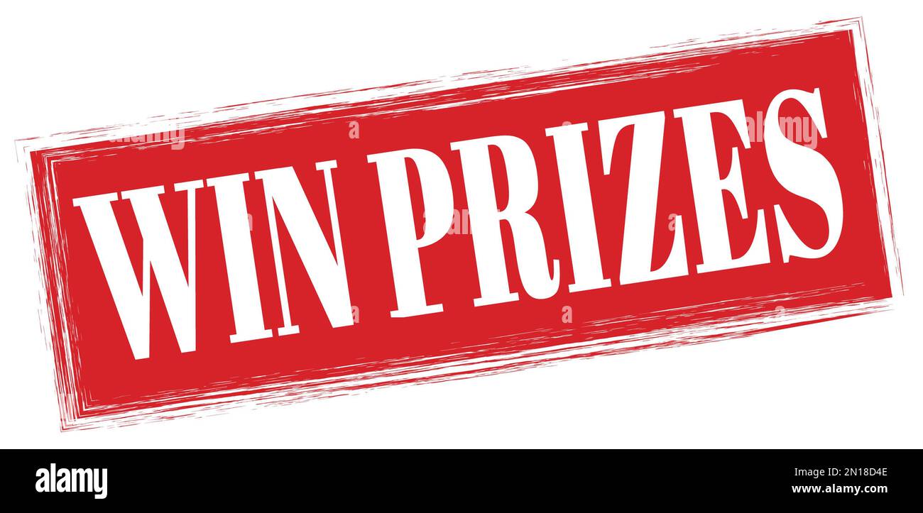 WIN PRIZES text written on red rectangle stamp sign Stock Photo - Alamy