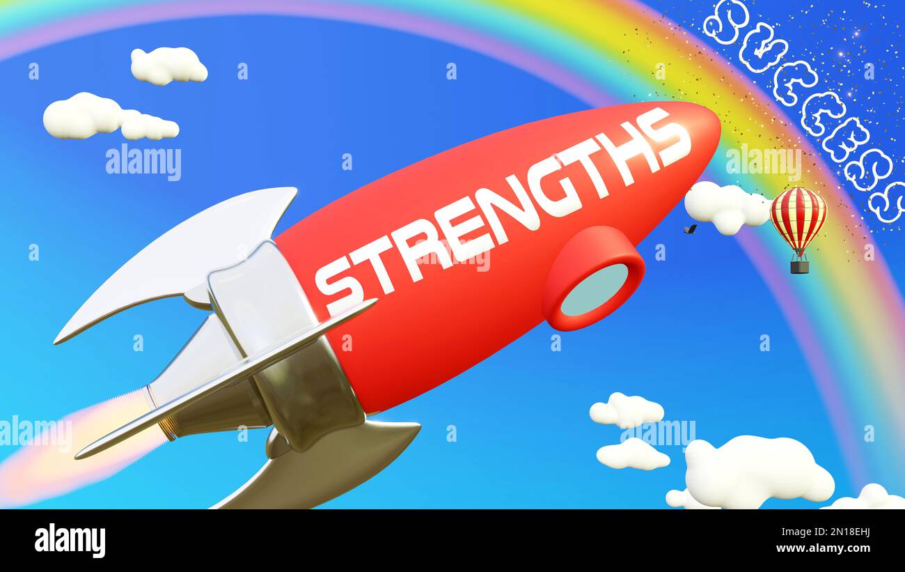 Strengths lead to achieving success in business and life. Cartoon ...