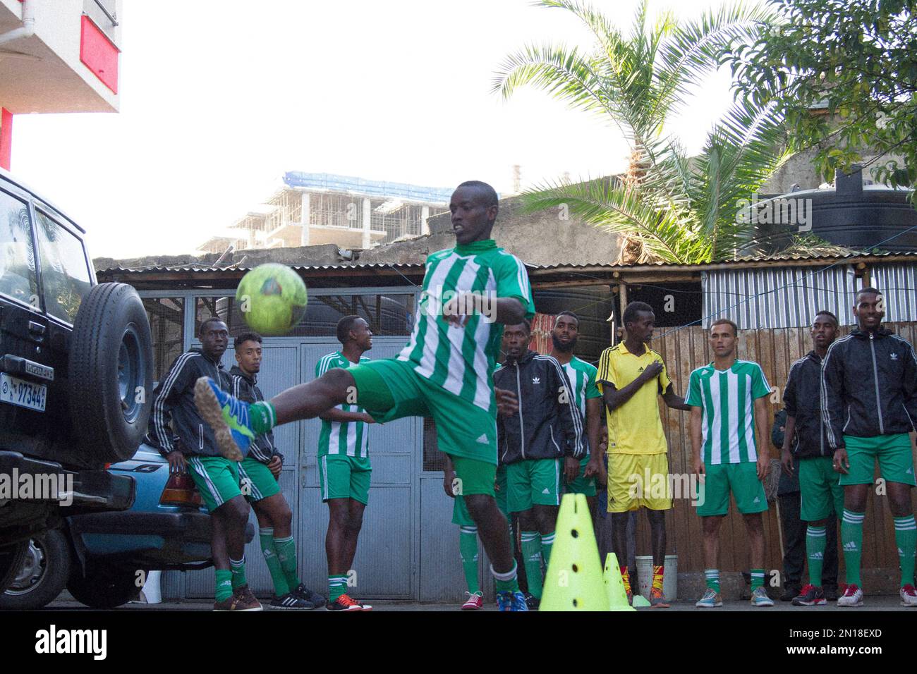 The Somali soccer team train in Addis Ababa, Ethiopia on Wednesday, Oct ...