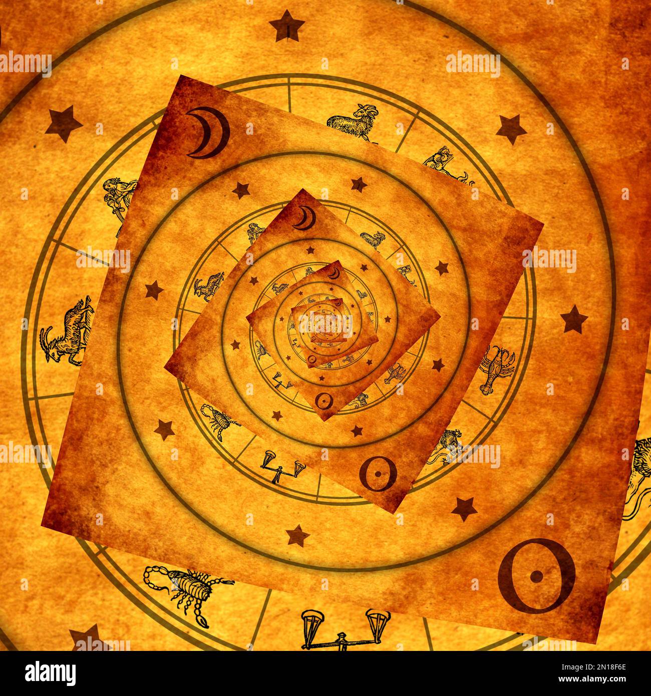 astrology spiral with zodiac signs Stock Photo - Alamy