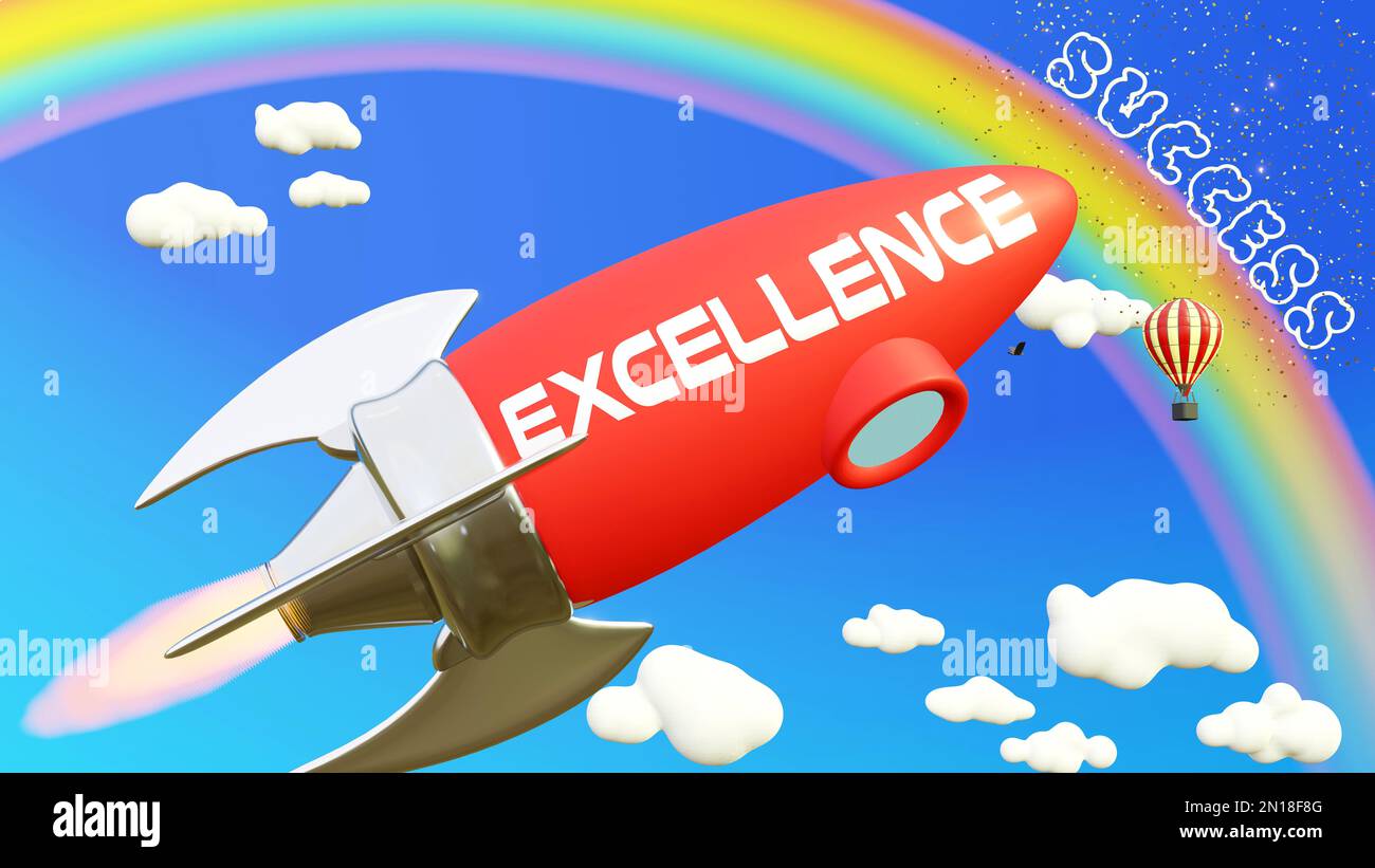 Excellence lead to achieving success in business and life. Cartoon ...