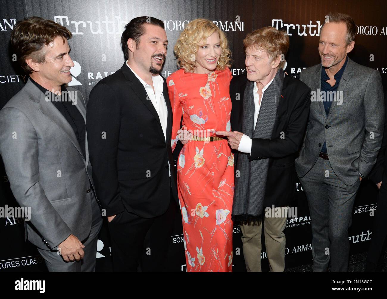 Actors Dermot Mulroney, left, director James Vanderbilt, actor Cate ...