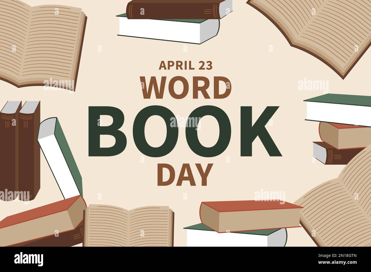 world book day greeting poster. Many open books on pastel background ...
