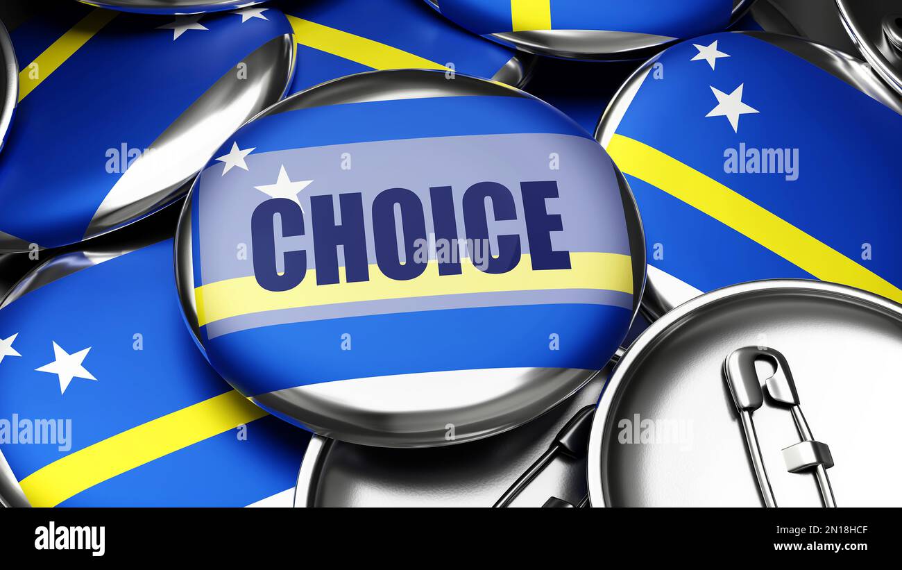 Choice in Curacao - national flag of Curacao on dozens of pinback ...