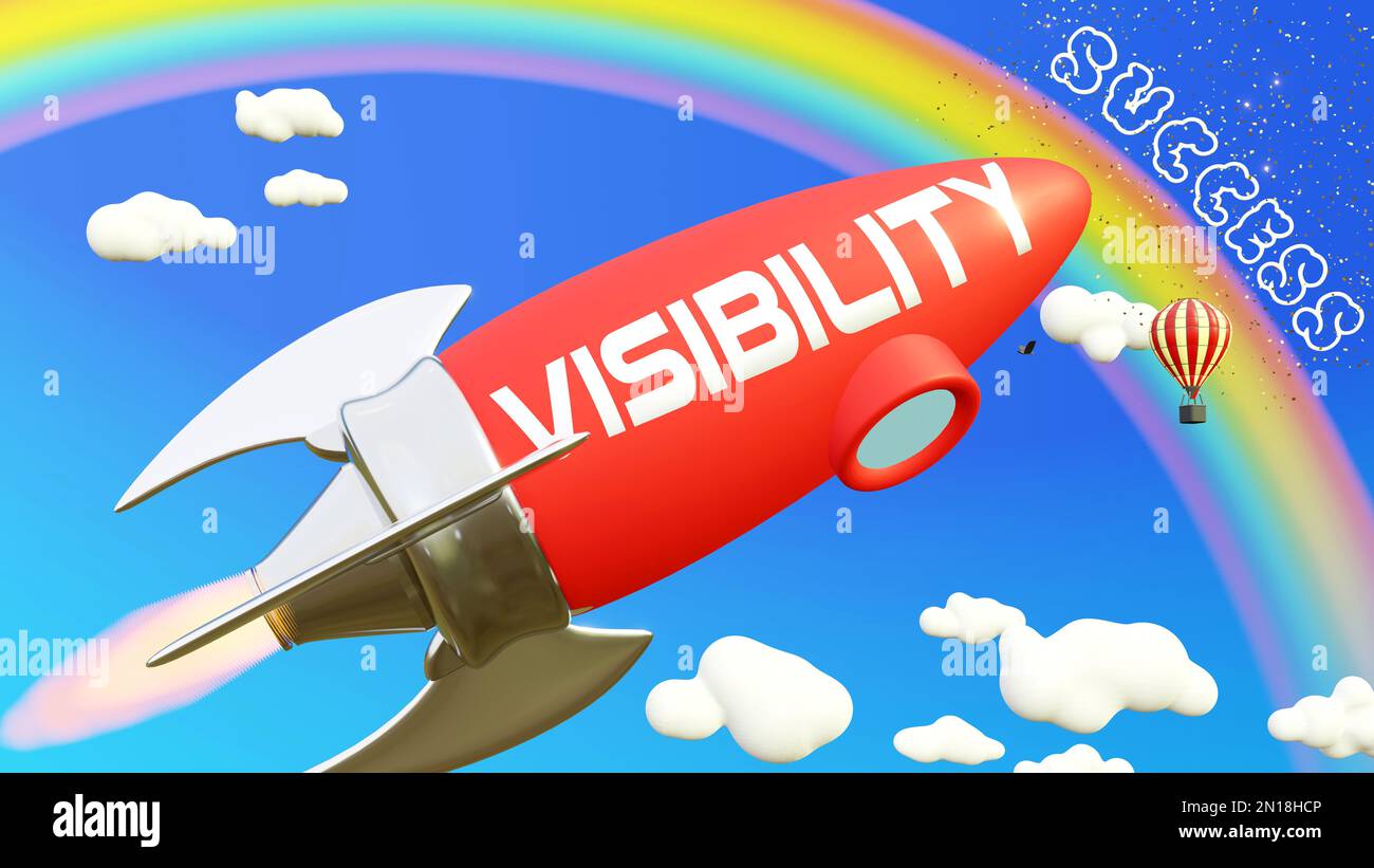 Visibility lead to achieving success in business and life. Cartoon ...