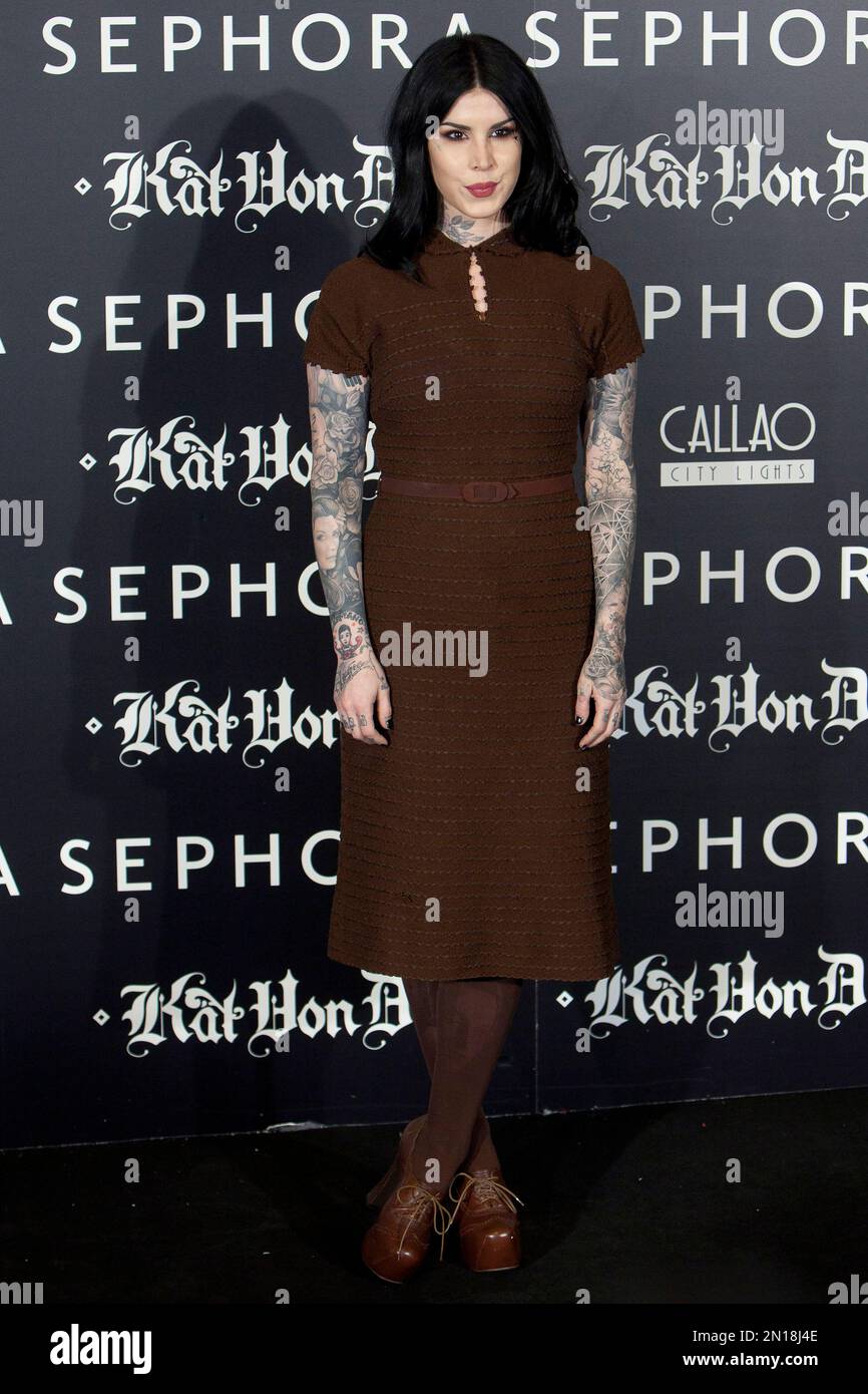 US tattoo artist Kat Von D poses for photographers during the ...