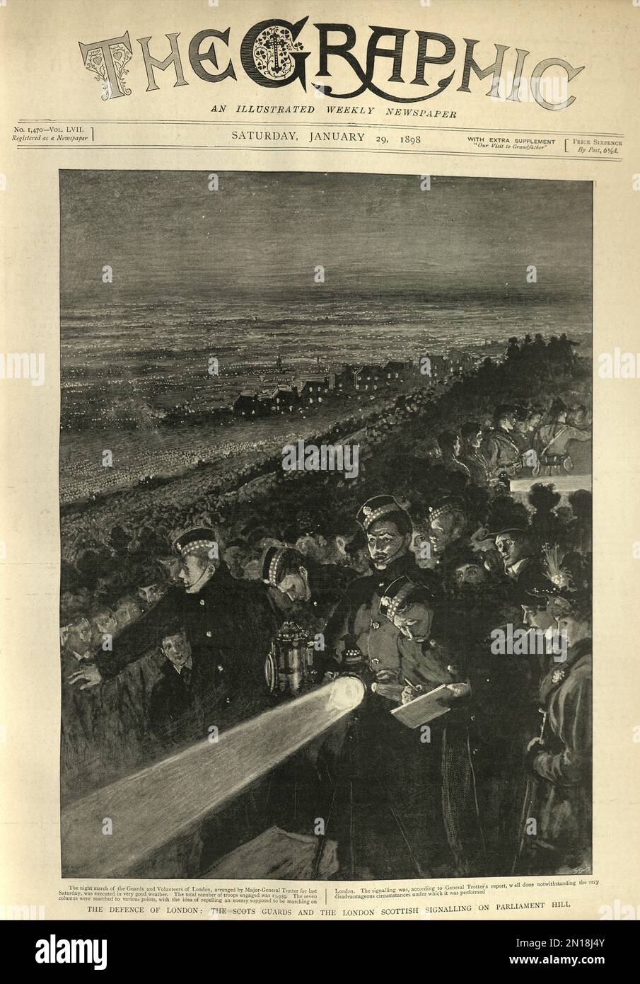 Vintage Victorian newspaper, 1898, The defence of London, Scots Guards ...