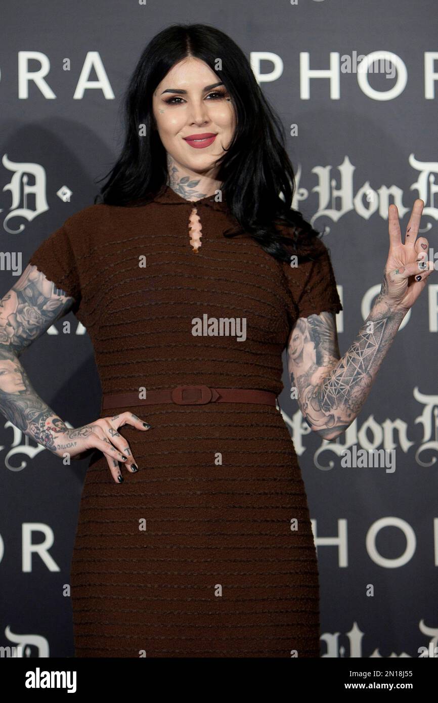 U.S tattoo artist Kat Von D poses for photographers during the ...