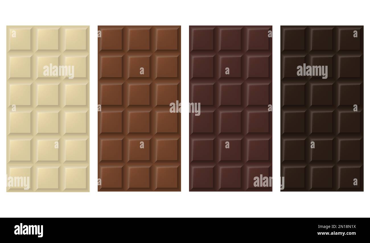 Realistik chocolate bar. Milk, dark, white chocolate bar set. Vector ...