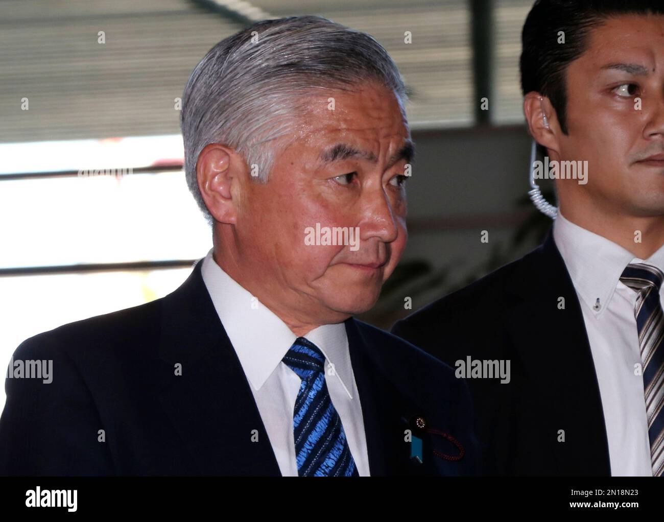 Japan's newly-named Minister of Justice Mitsuhide Iwaki arrives at the prime minister's official ...