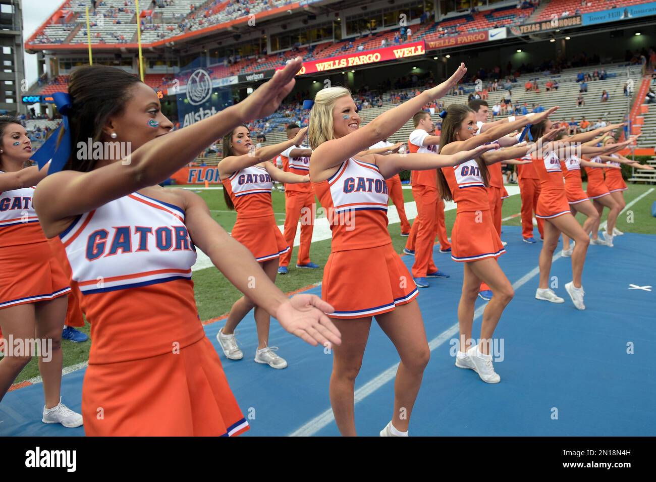 The Florida cheerleaders perform before an NCAA college football game ...