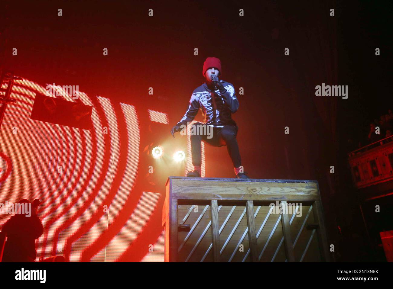 Tyler Joseph with Twenty One Pilots performs during the Blurryface Tour ...