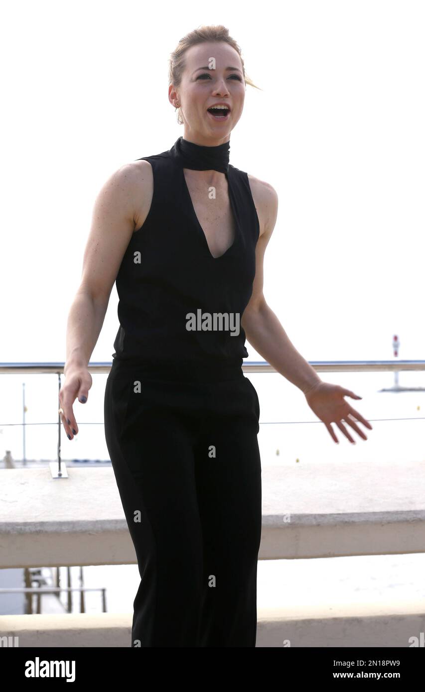 Canadian actress Karine Vanasse poses during a photocall at the MIPCOM ...