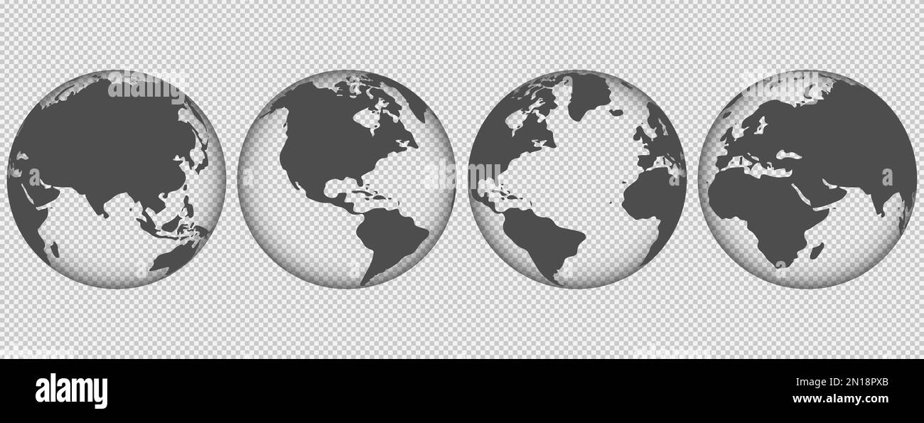 Set of transparent globes of Earth. Realistic world map in globe shape ...
