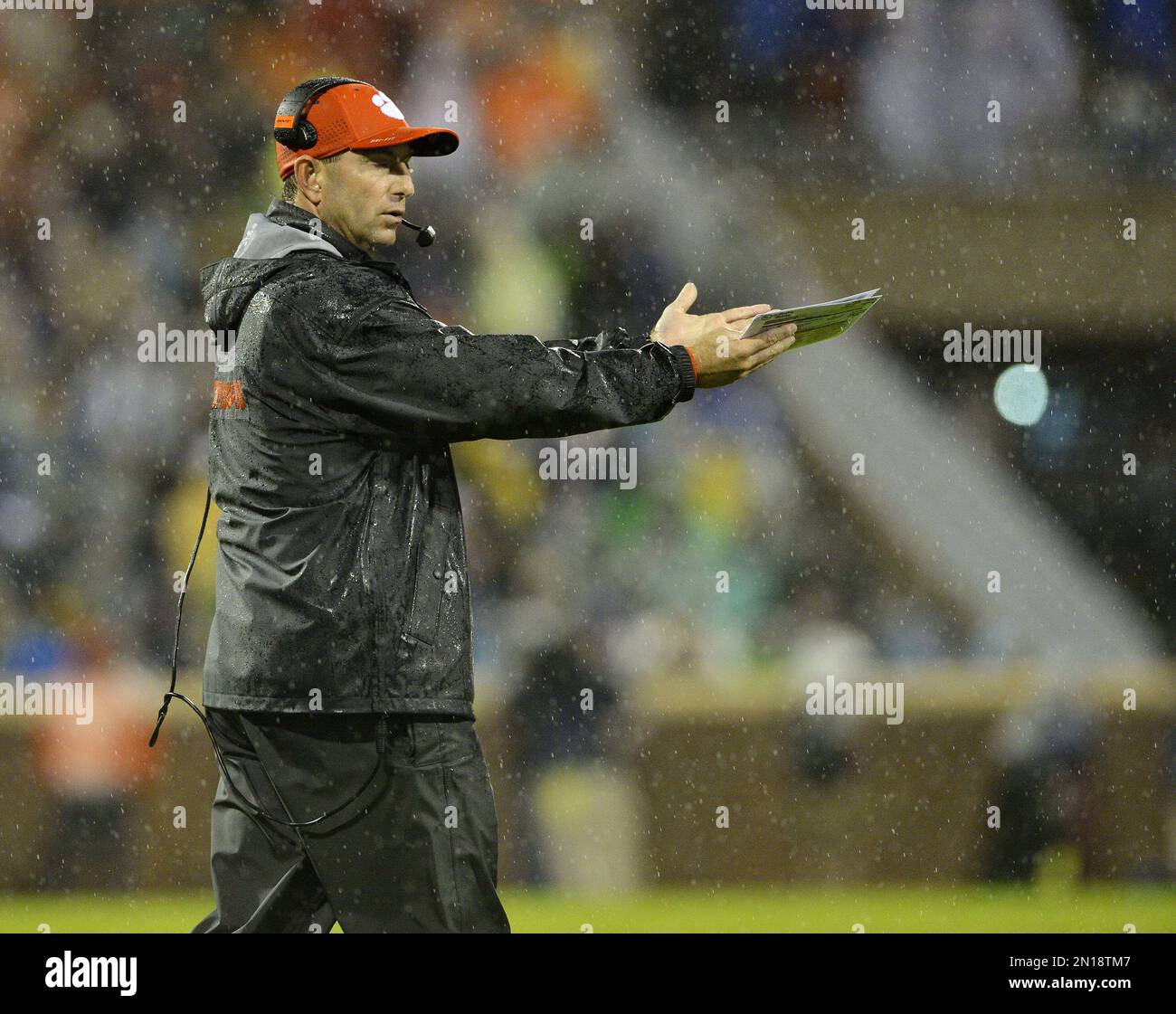 Clemson head coach Dabo Swinney reacts during the second half of an ...