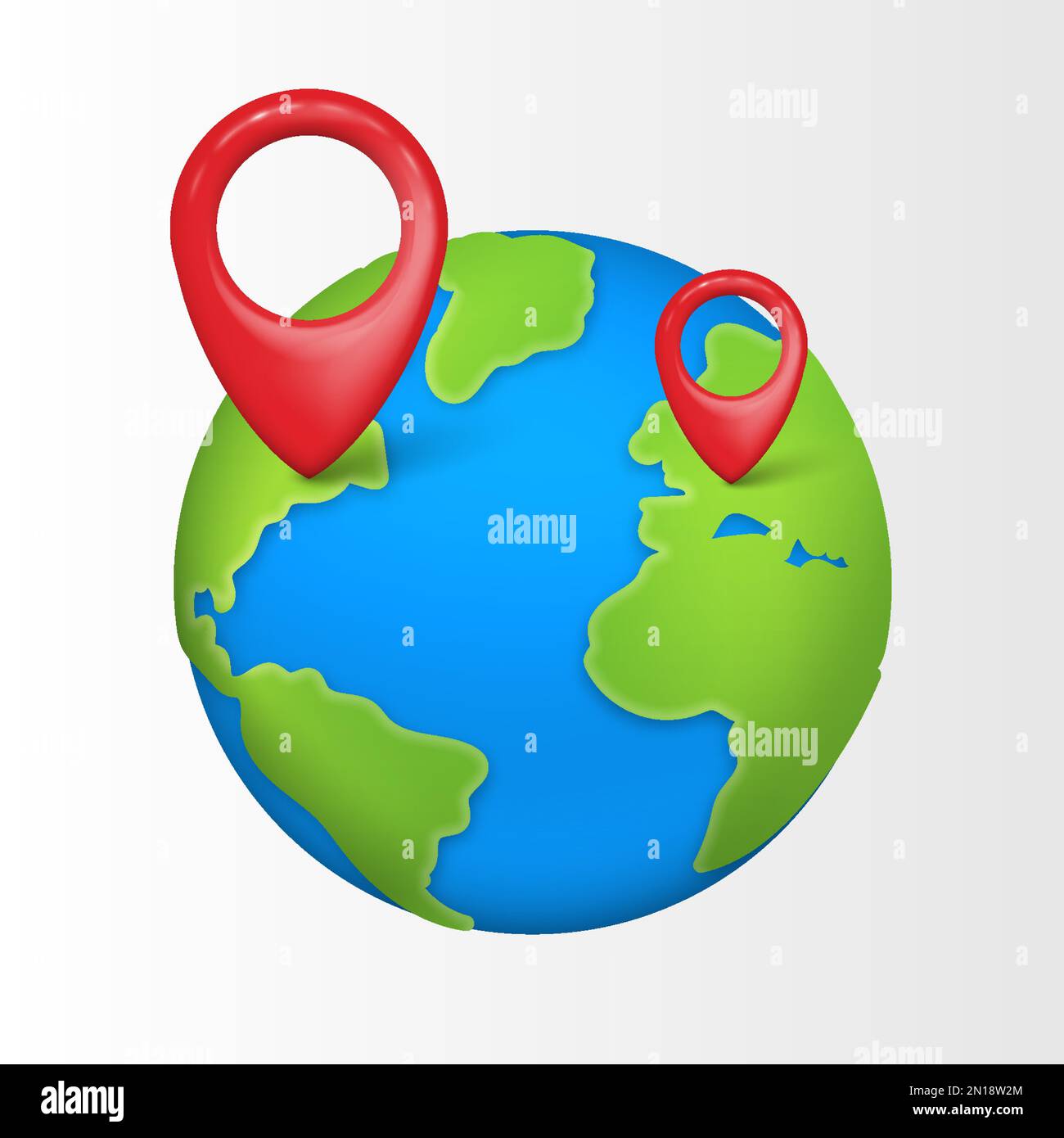 3d cartoon planet Earth with red pointers. Vector illustration. Eps 10 ...