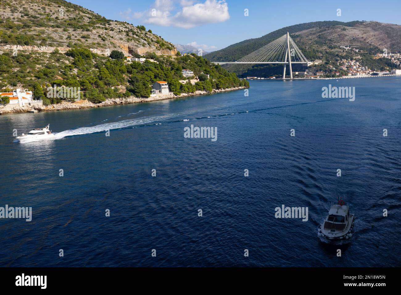 Croatia, Dubrovnik, Dubrovnik Franjo Tudjman bridge and harbour view ...