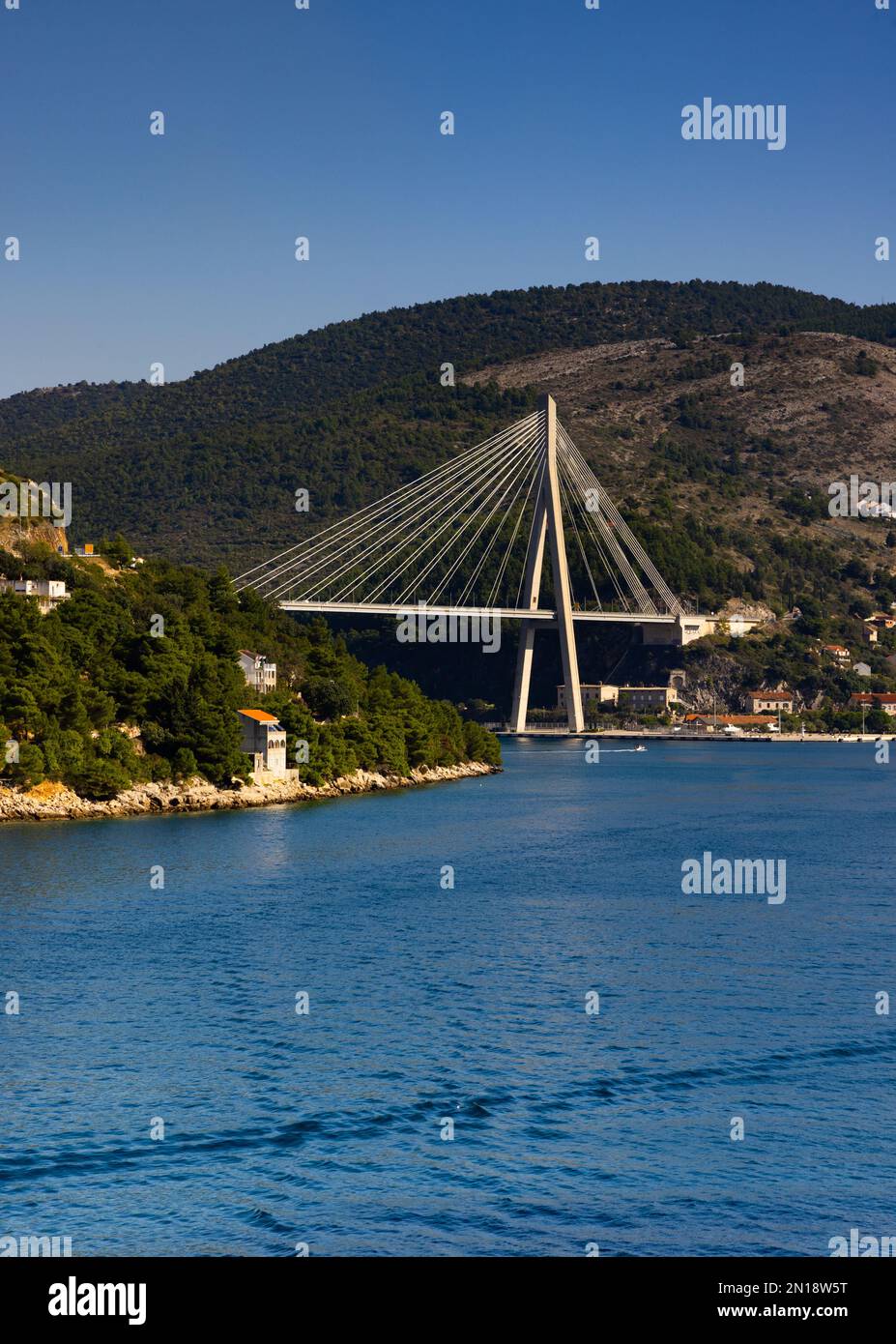 Croatia, Dubrovnik, Dubrovnik Franjo Tudjman bridge and harbour view ...