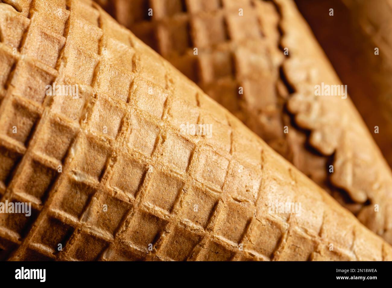 Ice cream cone close-up, waffle cone texture Stock Photo - Alamy