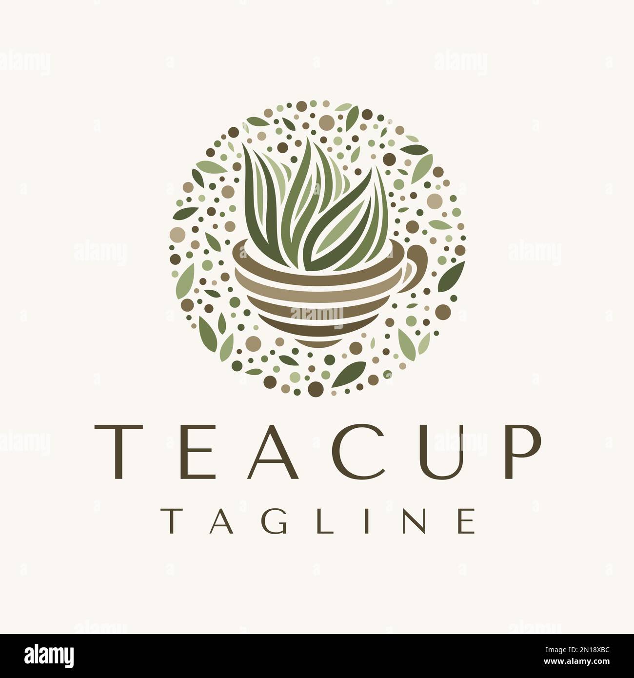 Circle decorative tea cup logo design branding. Vintage tea leaf logo ...