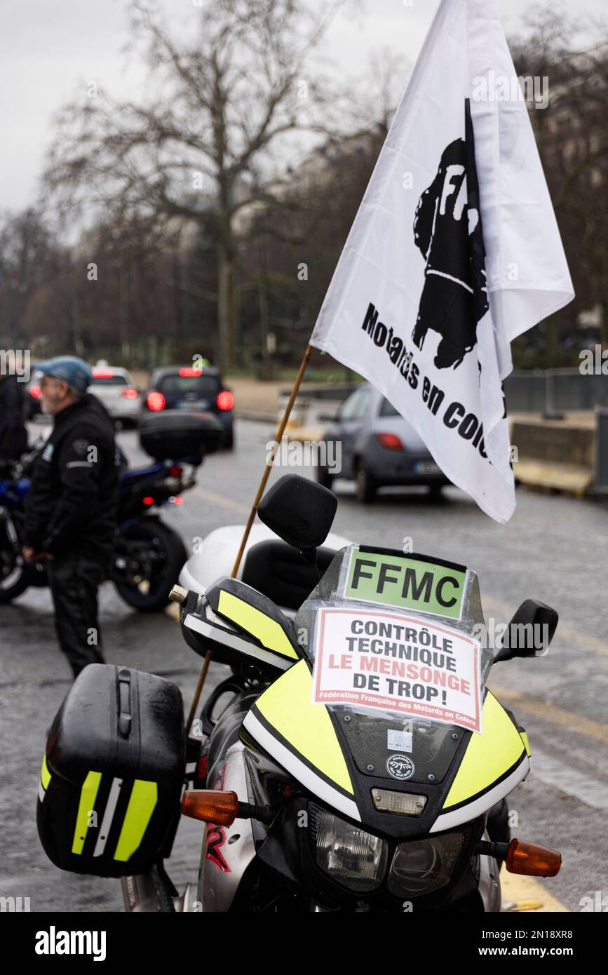 Paris, France. 4th Feb, 2023. Demonstration of bikers against technical ...