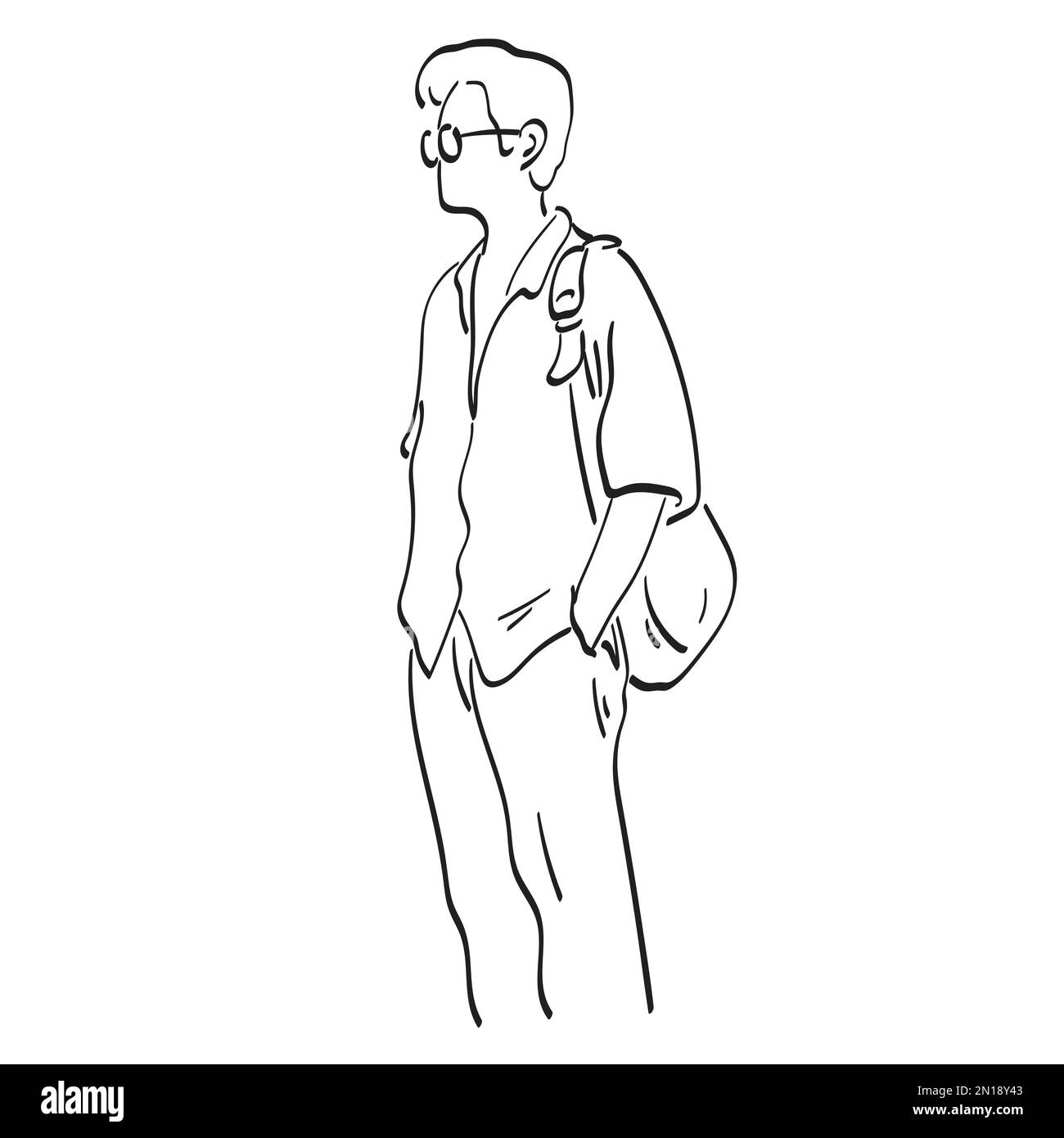 Line Art Man With Glasses Standing Illustration Vector Hand Drawn Isolated On White Background