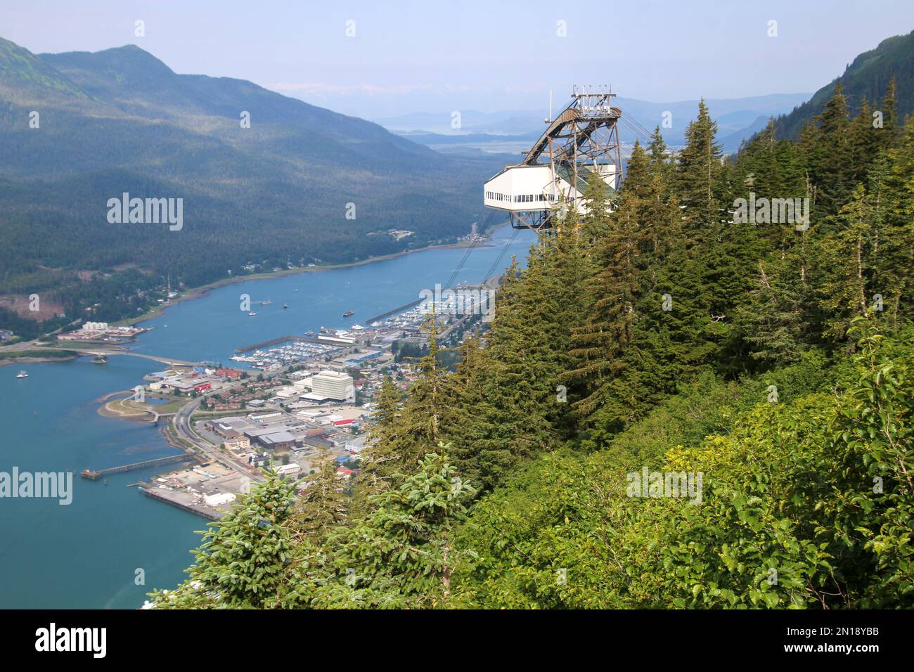 Elevated view of Ketchikan, Alaska, USA from Tongass national forest ...